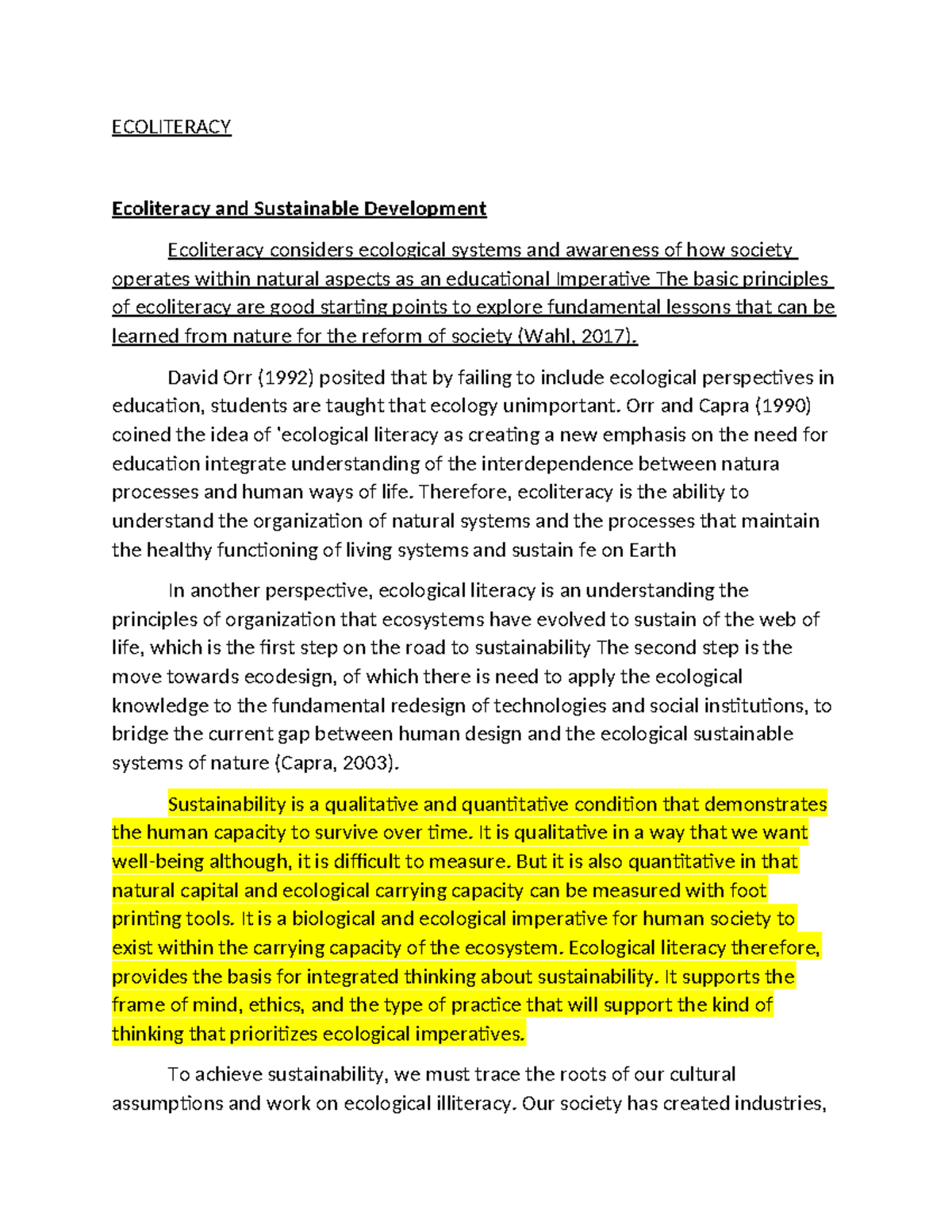 ECOL 101: Ecoliteracy and Sustainable Development Notes - Studocu