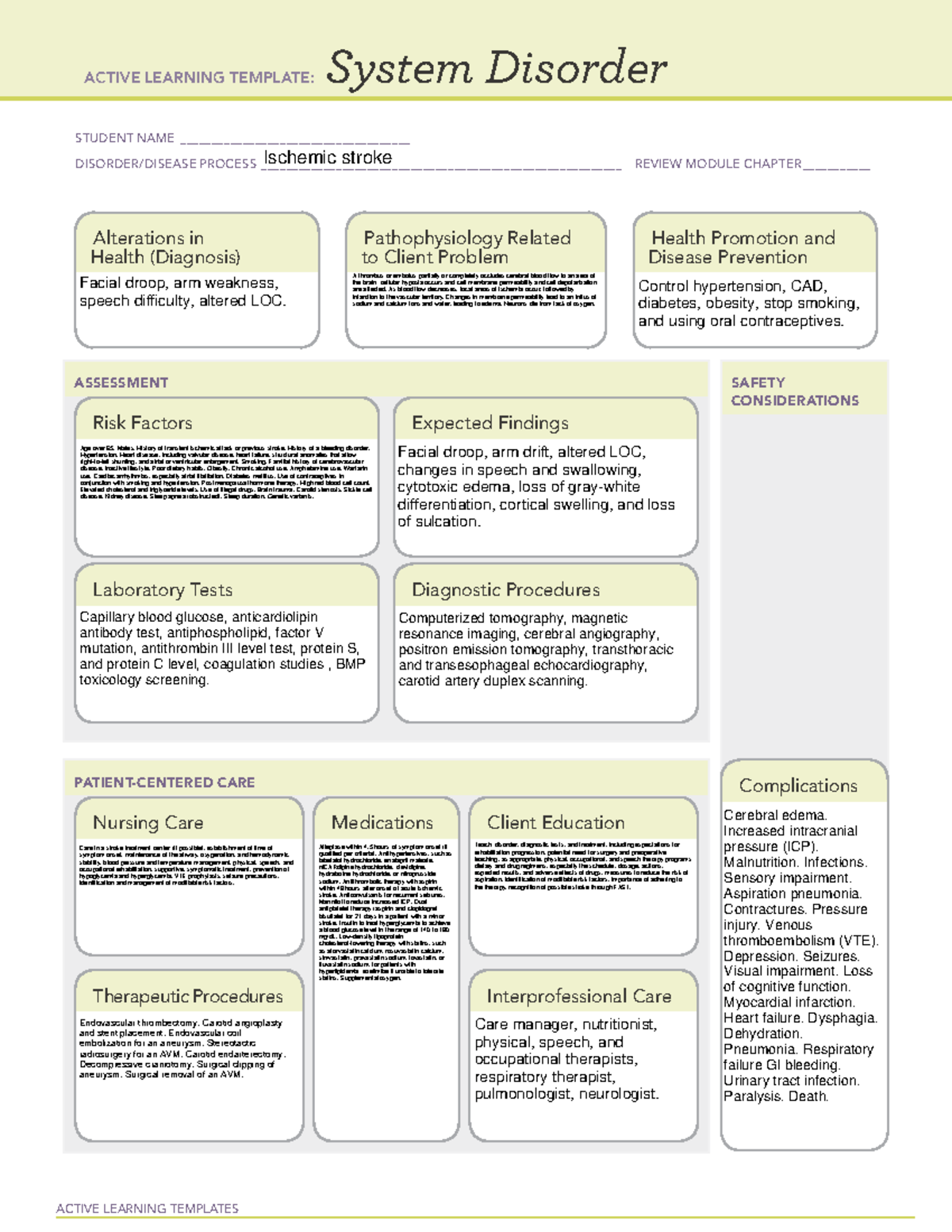 ATI - System Disorder Template Ischemic stroke filled in - ACTIVE ...