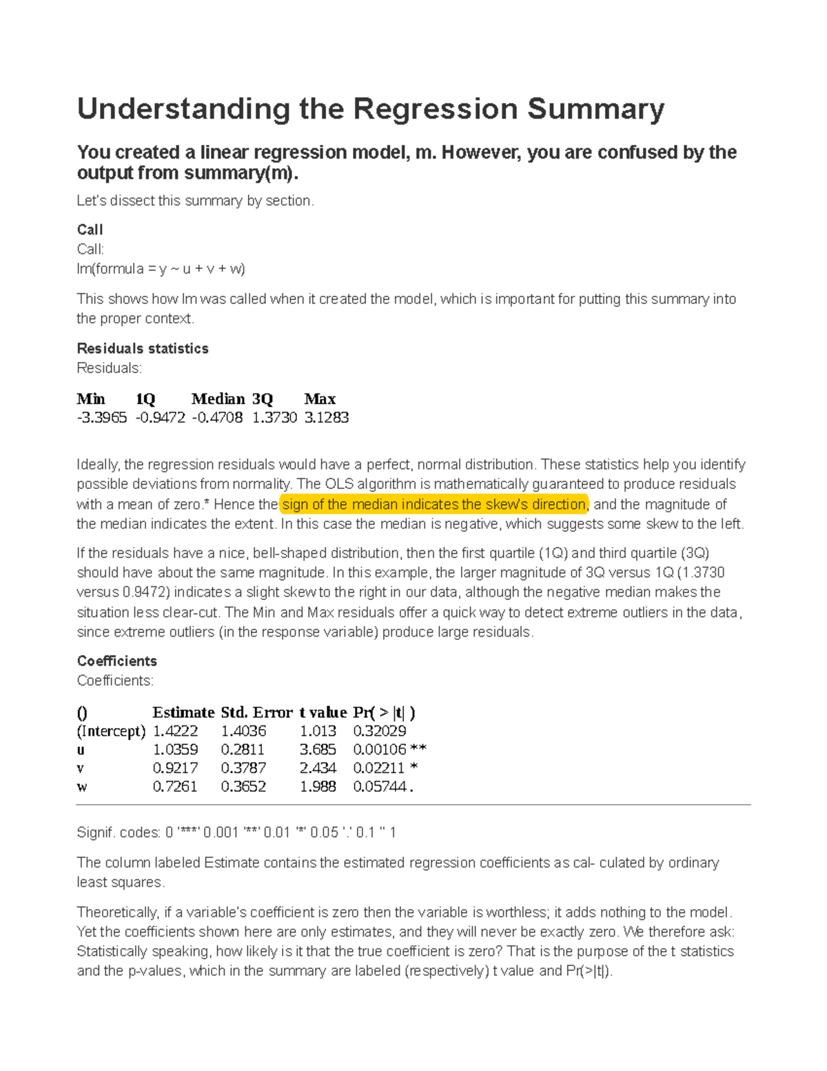Understanding Your Regression Summary: A Detailed Analysis - Studocu