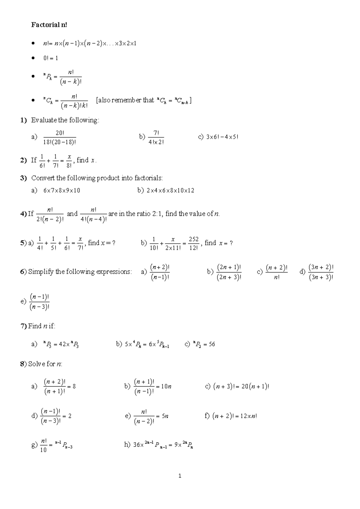 Factorial Concepts and Exercises for MATH 101 - Studocu