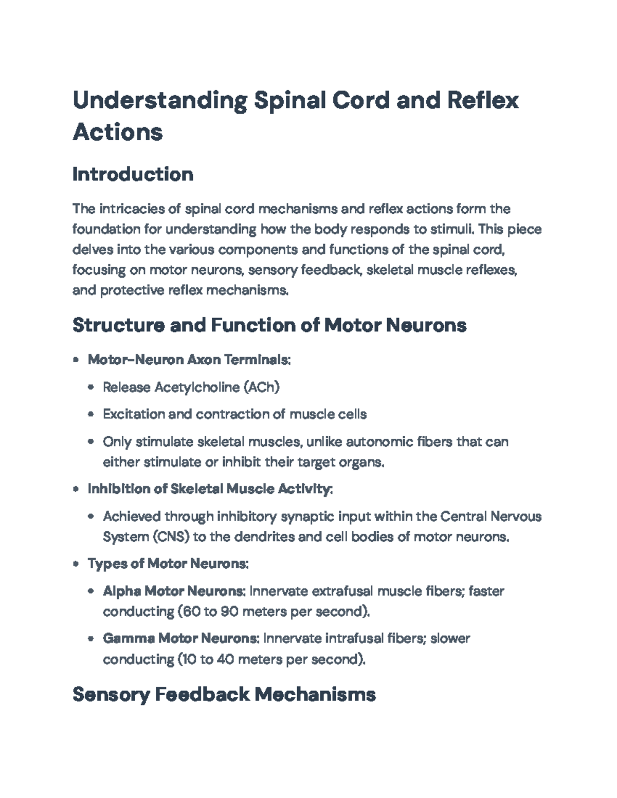 Understanding Spinal Cord Mechanisms and Reflex Actions (BIO101 ...