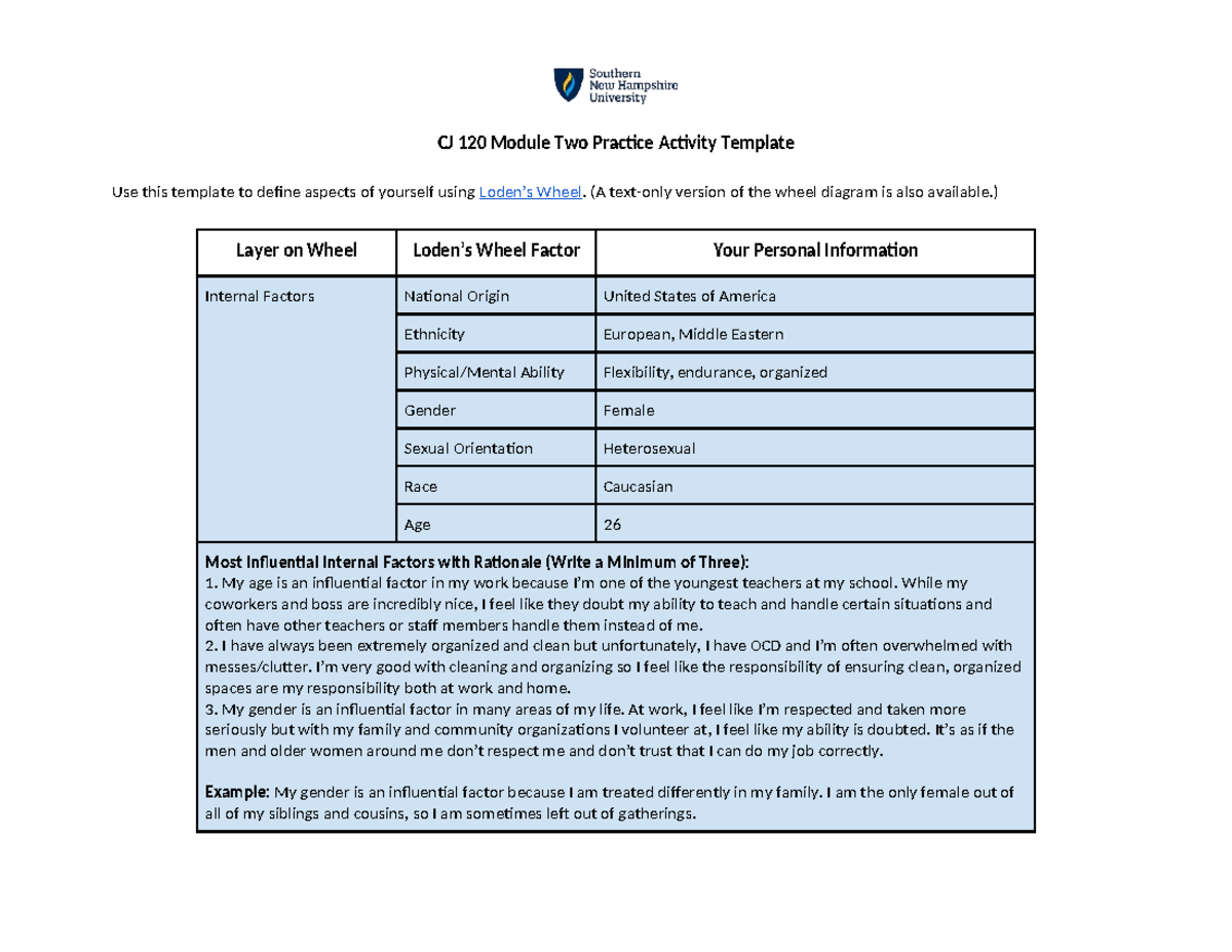 CJ 120 2-1 Personal Assessment: Exploring Internal, External, and Era ...