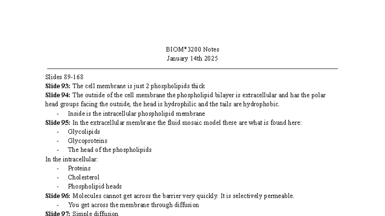 BIOM 3200 Lecture Notes: Cell Membrane & Action Potentials Overview ...