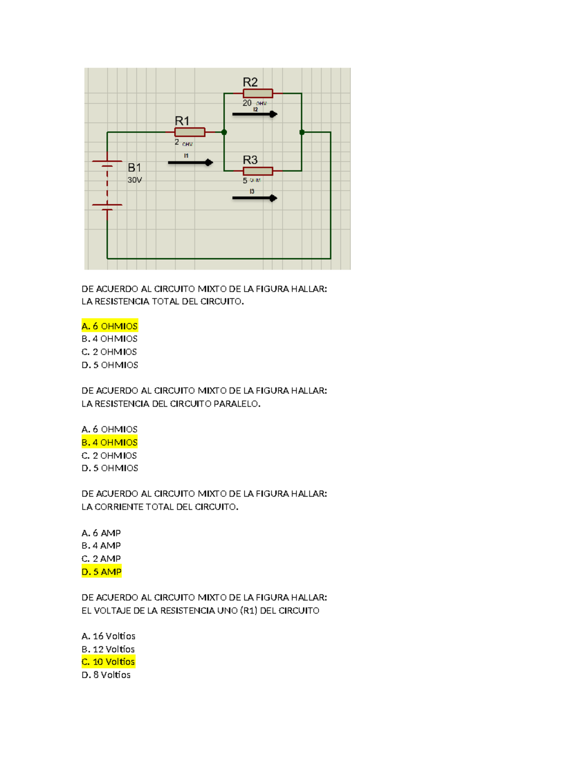 Cuestionario de Circuito Mixto - Cód. 101: Resistencia y Corriente ...