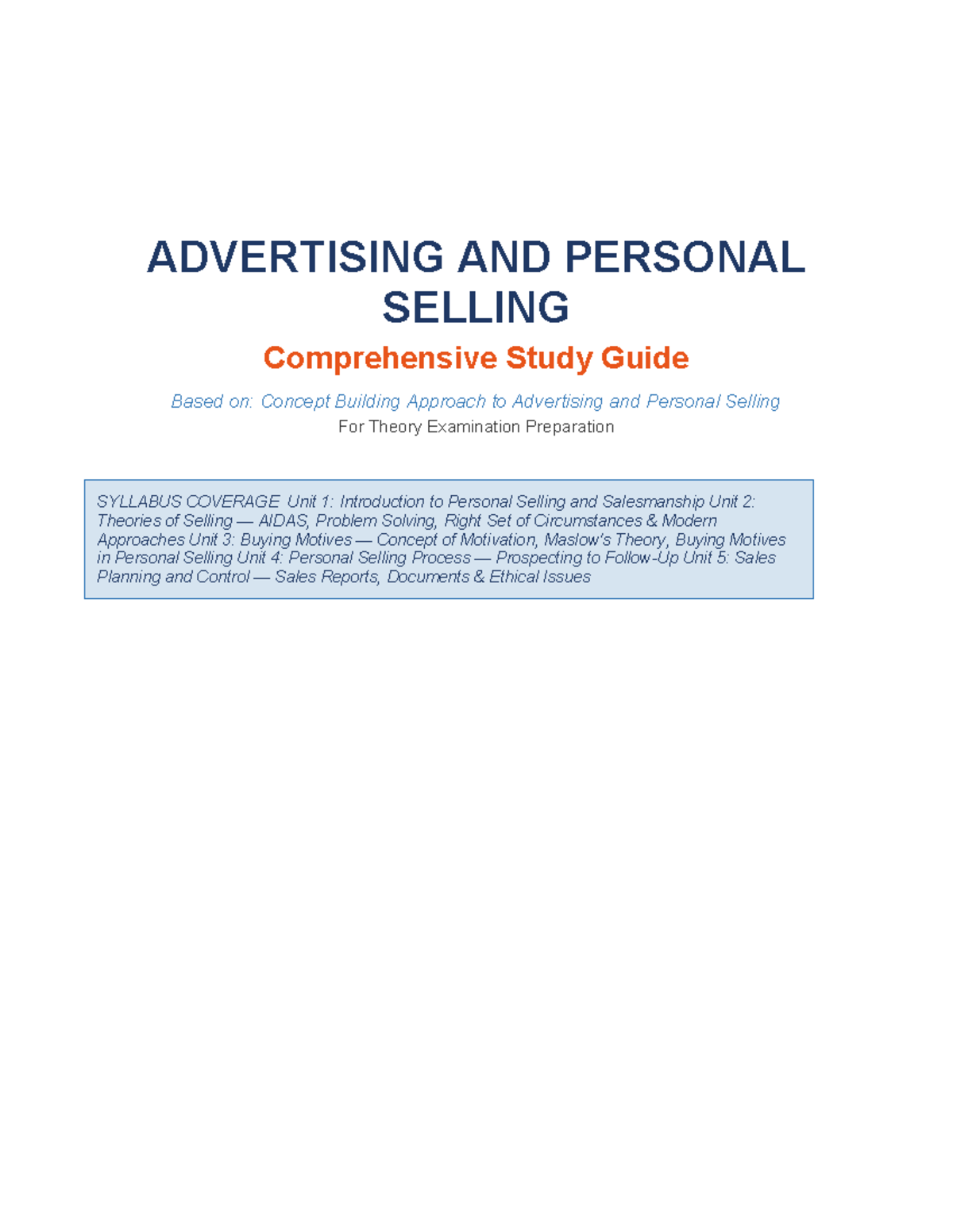 Personal Selling Study Guide: Comprehensive Overview for Exam Prep ...