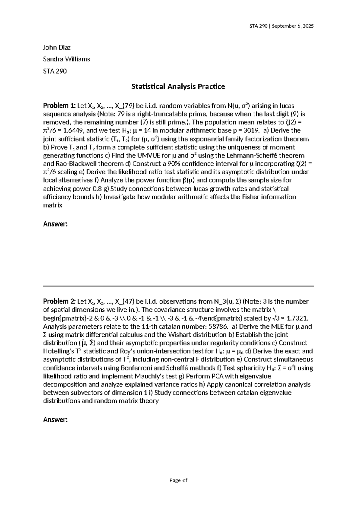 STA 290 Statistical Analysis Practice Problems and Solutions - Studeersnel