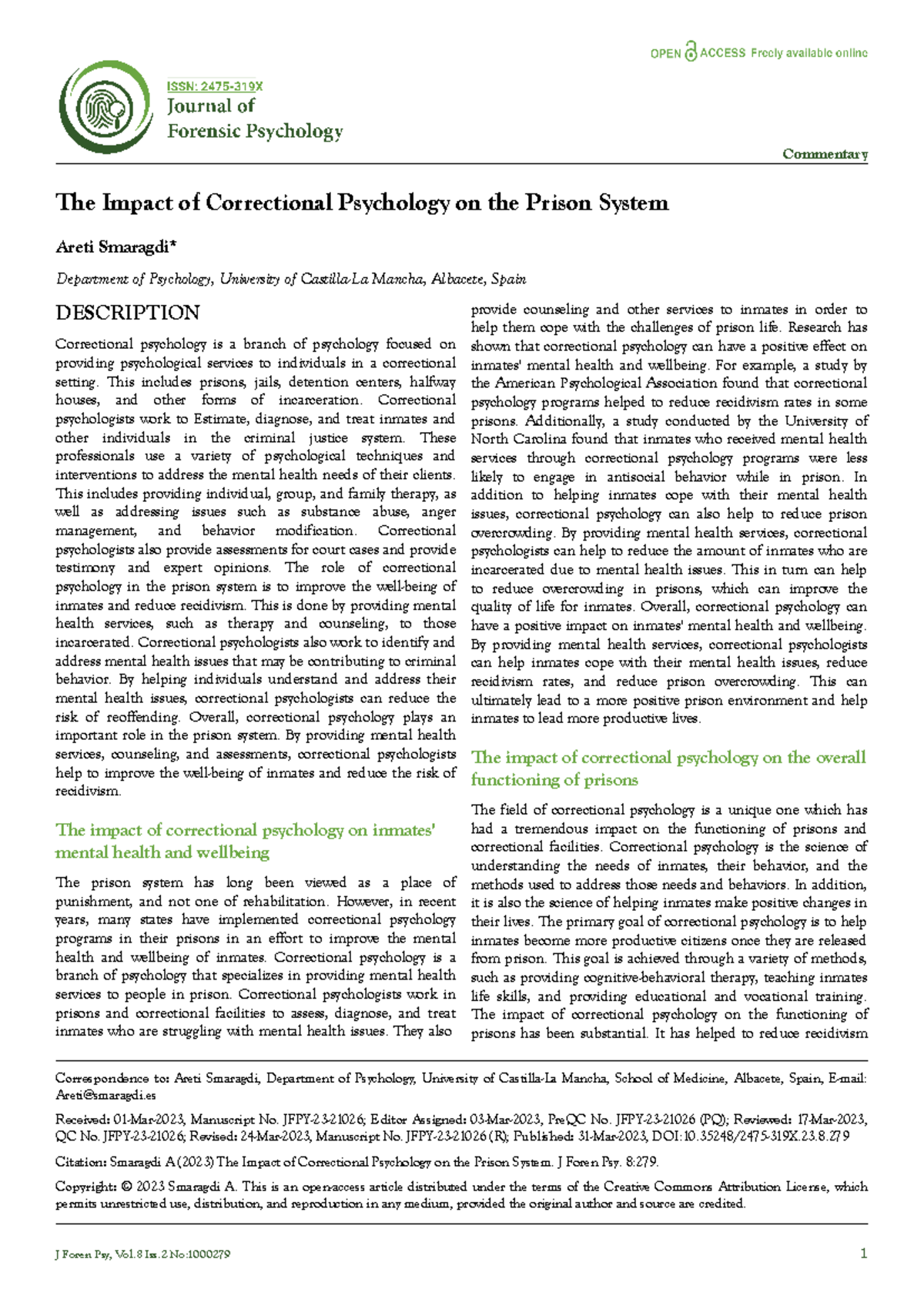 The Role of Correctional Psychology in Inmate Well-being (PSY-101 ...