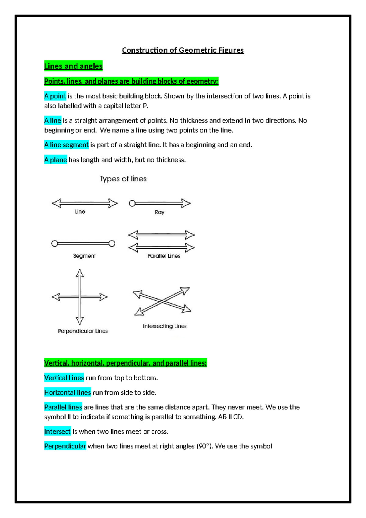 Construction of Geometric Figures: Lines, Angles, and Planes - Studocu