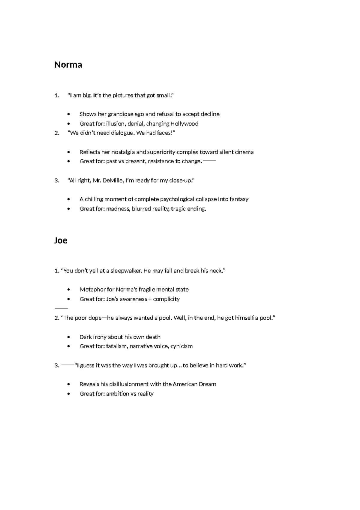 Quotes and Analysis of Psychological Themes in Norma Desmond's ...