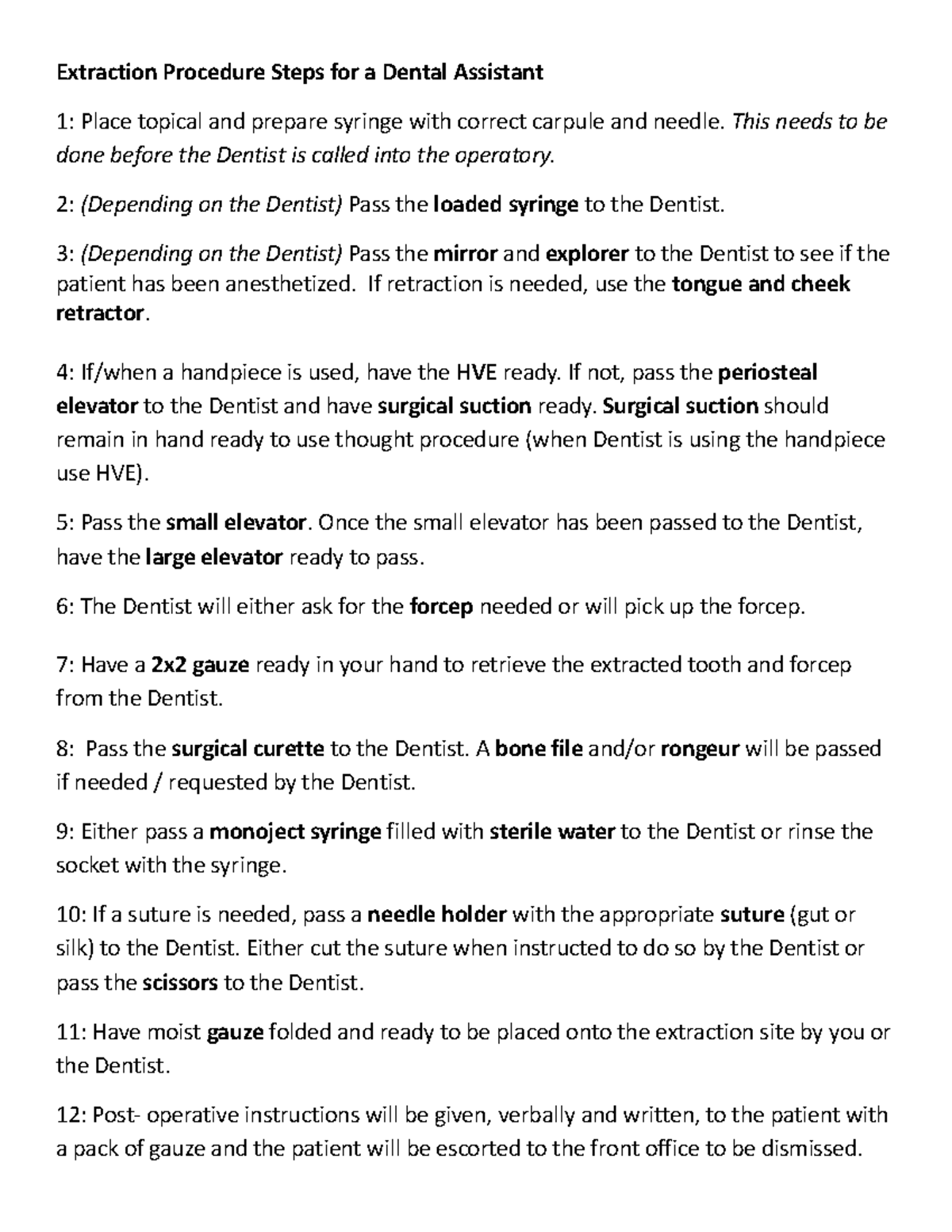 Dental Assistant Oral Surgery Procedure Steps - Studocu