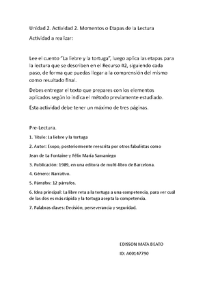 Unidad 2. Actividad 1. La Lectura y sus Tipos - Unidad 2. Actividad 1 ...