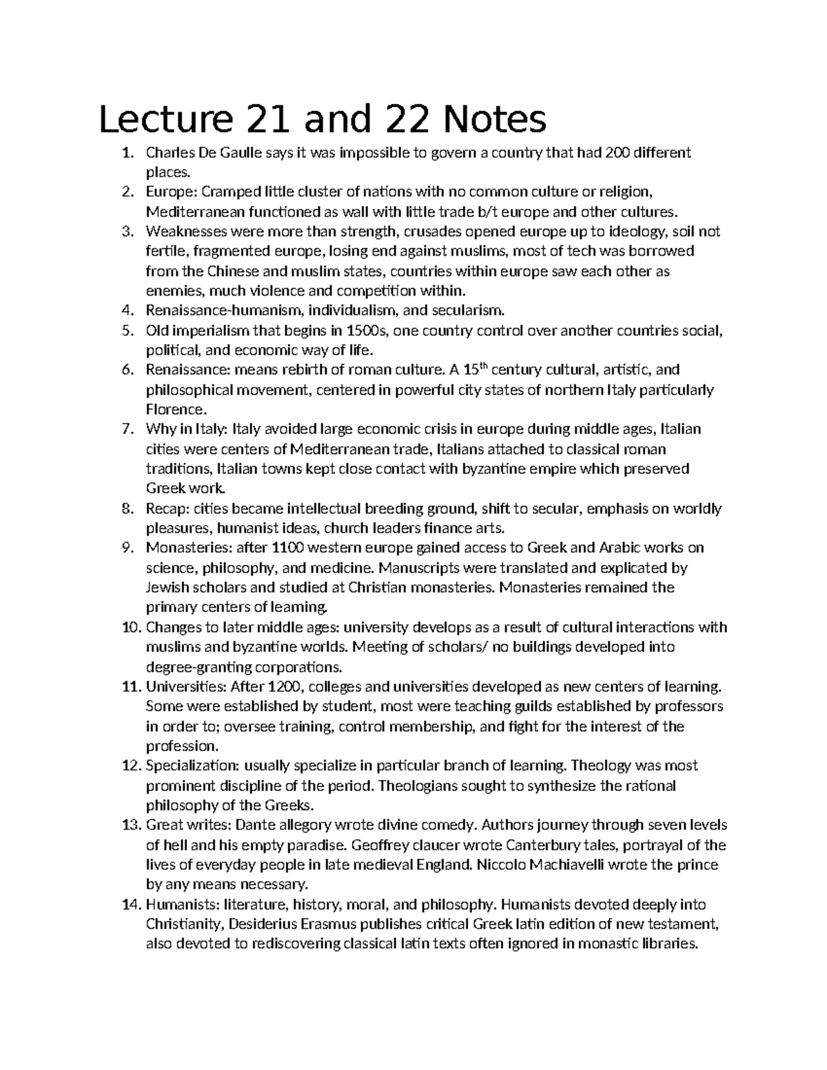 Lecture Notes on European History: Renaissance & Humanism (HIST 101 ...