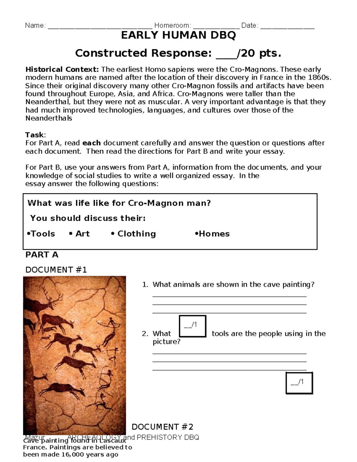 Early Human DBQ (HIST 101) - Cro-Magnon Life Overview and Analysis - Studocu