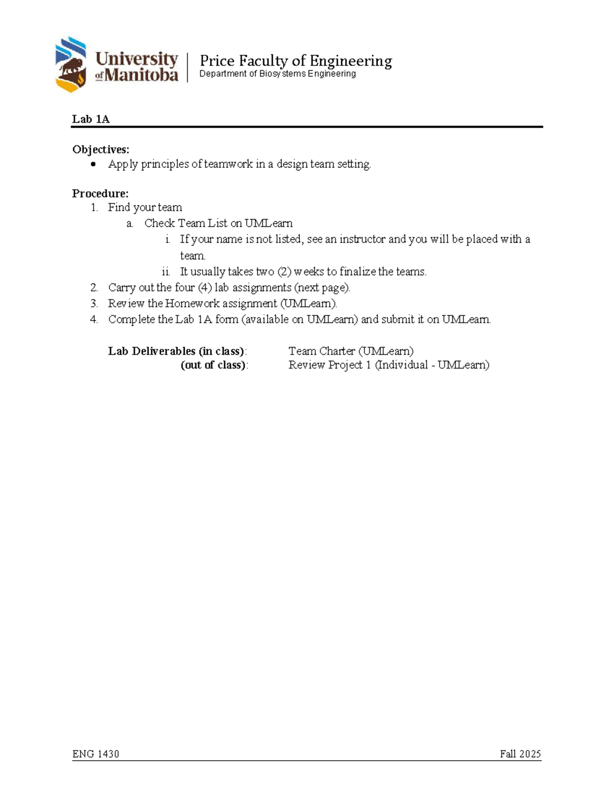 ENG 1430 Lab 1A Overview: Teamwork Principles & Assignments - Studocu