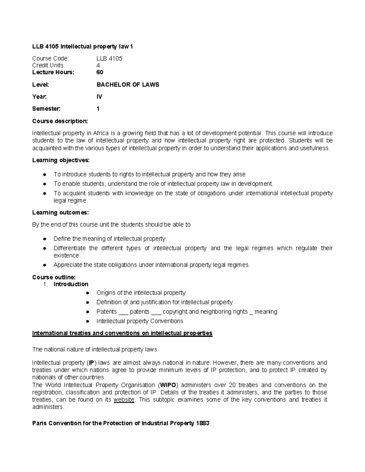 LLB 4105 Final Reading List for Intellectual Property Law 1 - Studocu