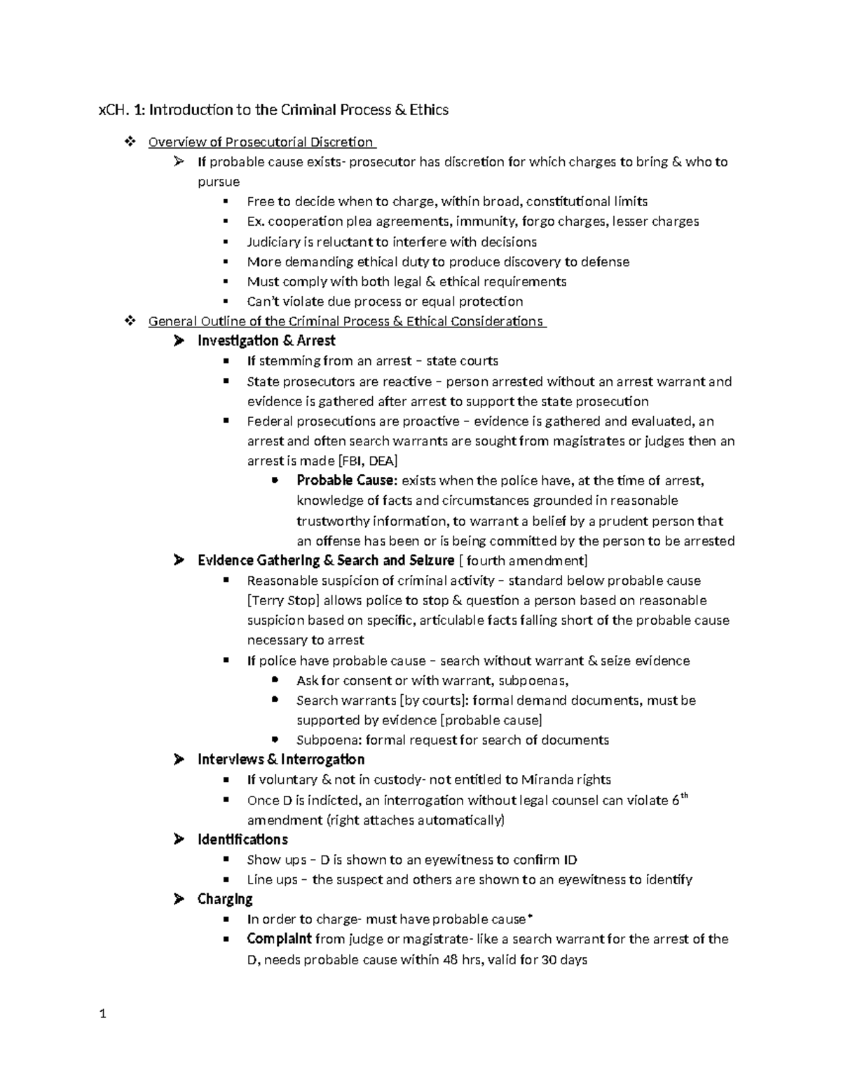 Criminal Procedure Outline: Ethics & Prosecutorial Discretion (xCH. 1 ...
