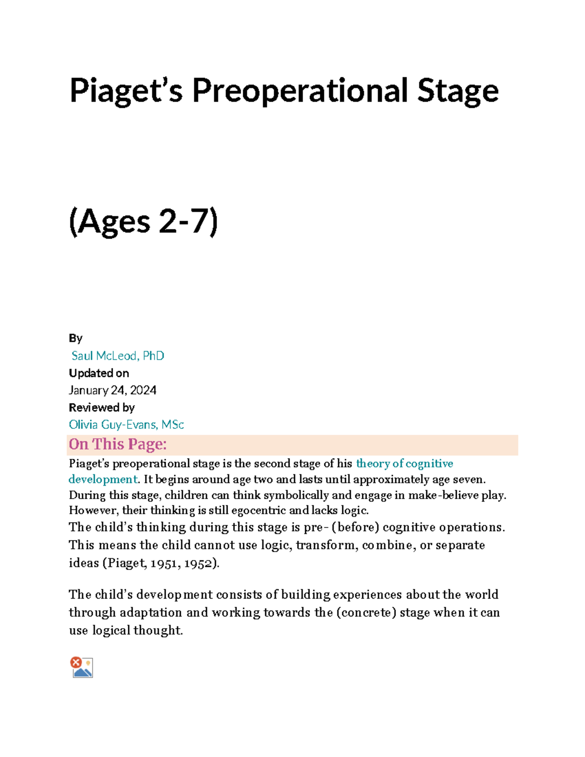 Piaget's Preoperational Stage (Ages 2-7): Key Concepts and ...