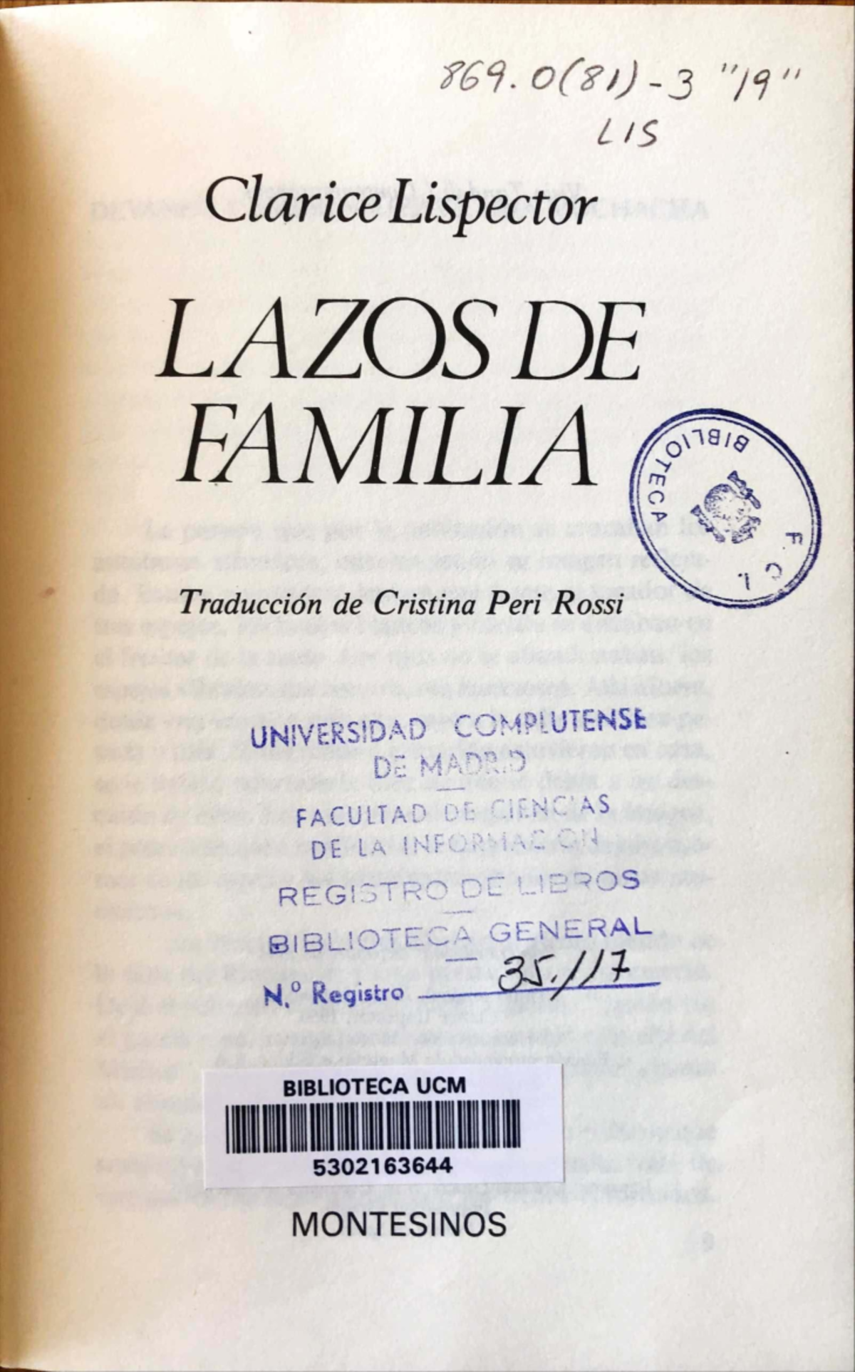 LIS 101 Amor: Análisis del Texto de Clarice Lispector - Studocu