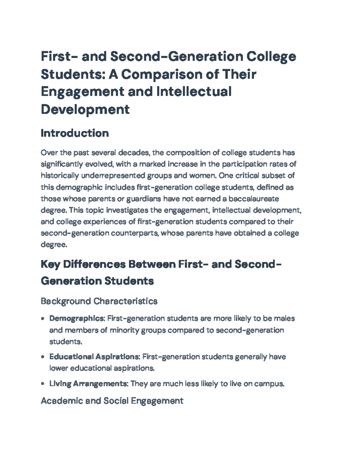 First- and Second-Gen College Students: Engagement & Outcomes Analysis ...