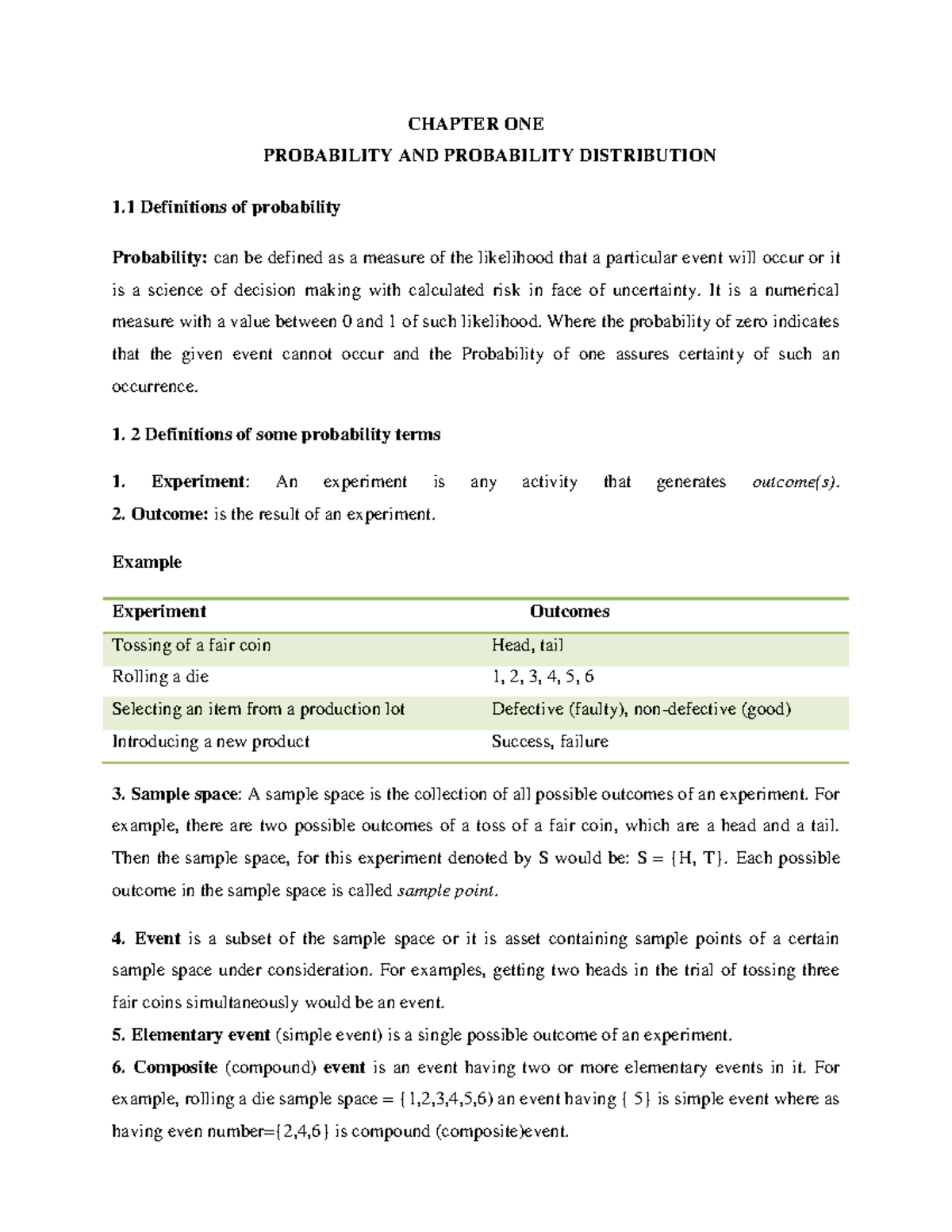Chapter One of stat for finance - CHAPTER ONE PROBABILITY AND ...