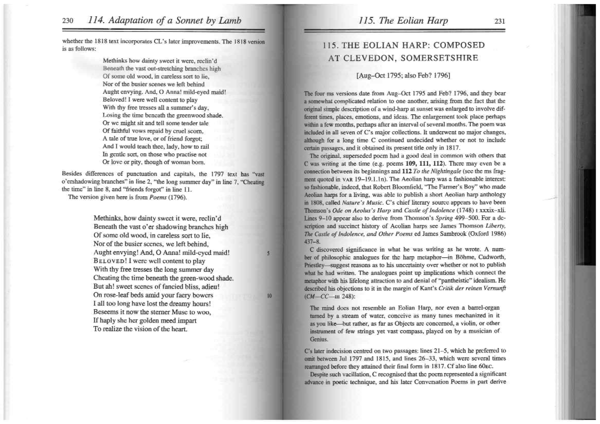Eolian Harp - 230 114. Adaptation of a Sonnet Lamb 115. The Eolian Harp ...