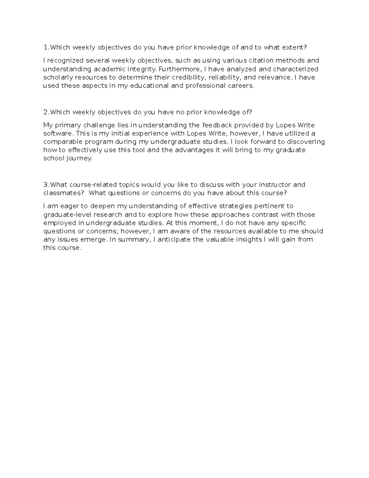 Week 1 Homework Assignment: Objectives and Course Insights - Studocu