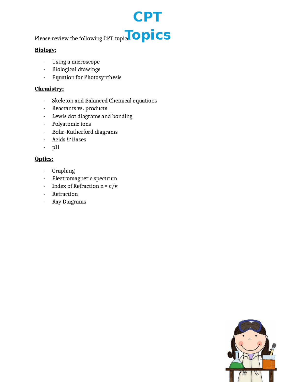 CPT Topics - dadfkald - Please review the following CPT topics: Biology ...