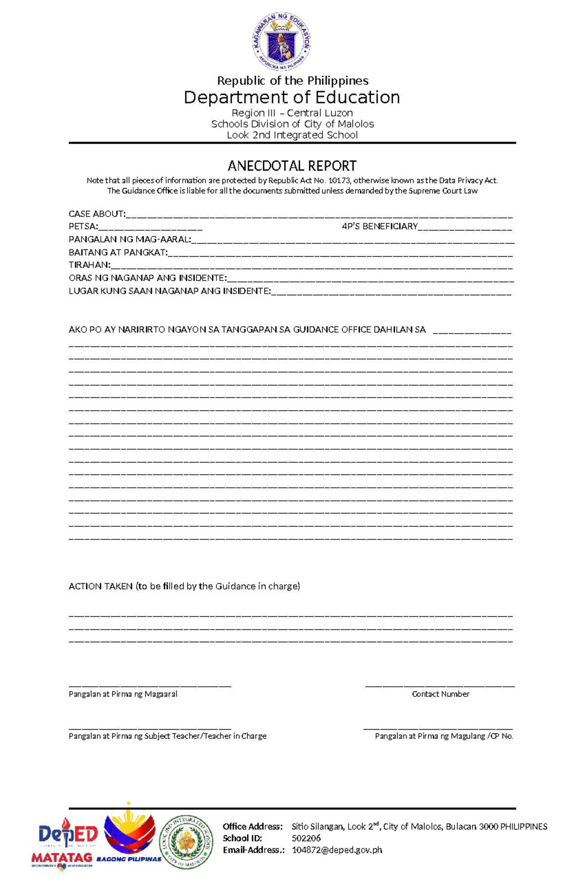 Anecdotal Report - Look 2nd Integrated School, Malolos - Studocu