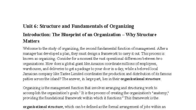 Unit 6: Structure & Fundamentals of Organizing - Key Concepts ...