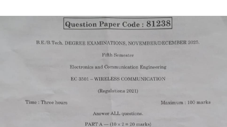 EC3501 Wireless Communication Nov-Dec 2025 Exam Paper - Studocu