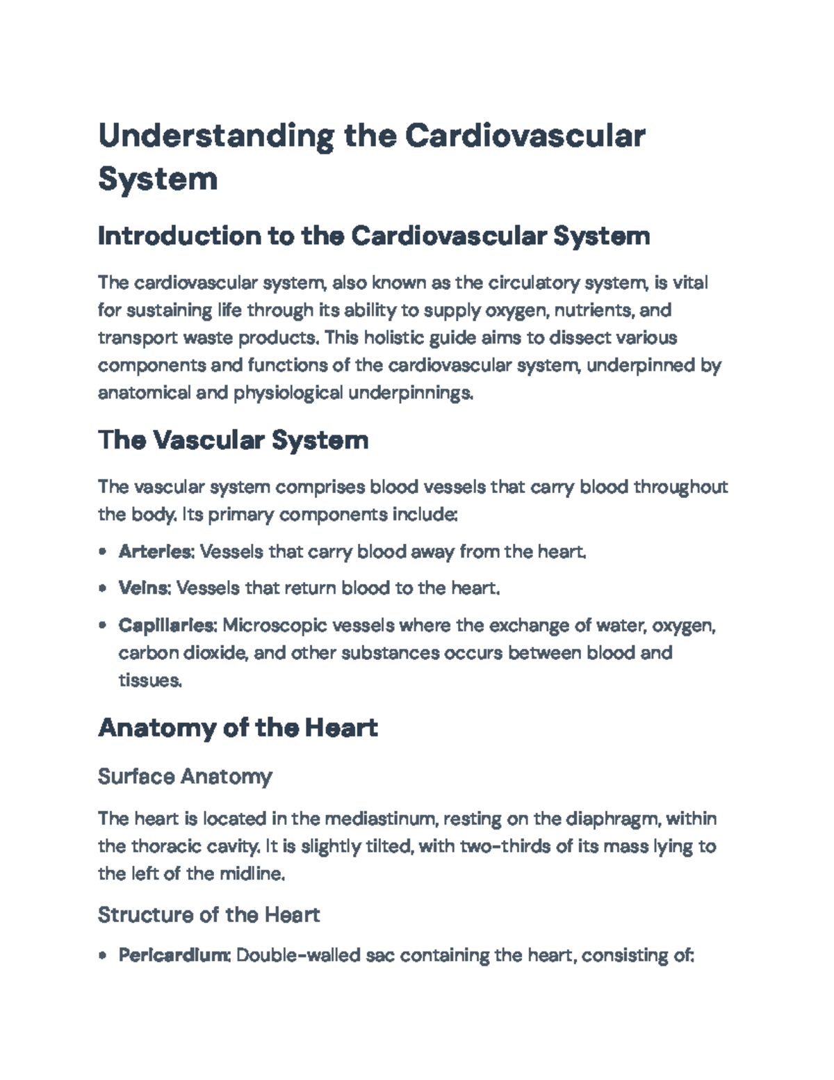 Anatomy and Function of the Cardiovascular System: A Comprehensive ...