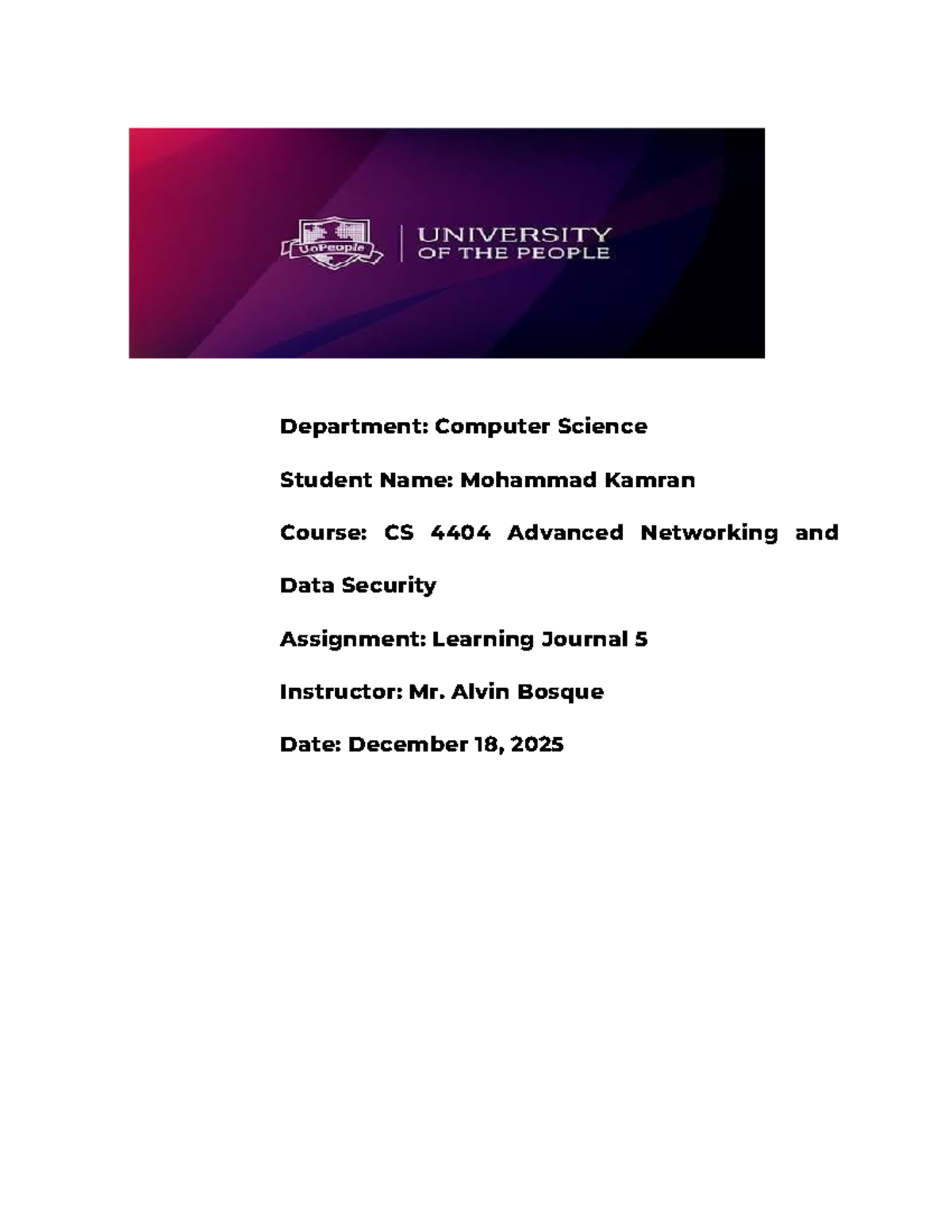 CS 4404 - Advanced Networking & Data Security: Learning Journal 5 - Studocu