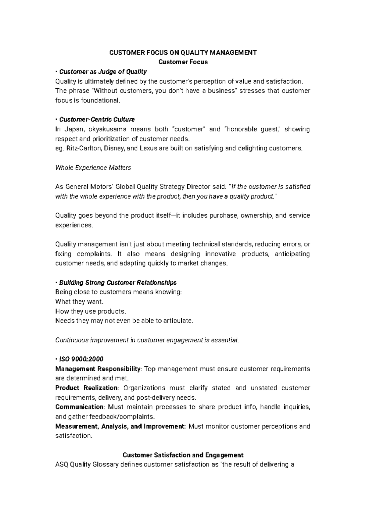 Chapter 3 - Customer Focus in Quality Management (Course Code: QM101 ...