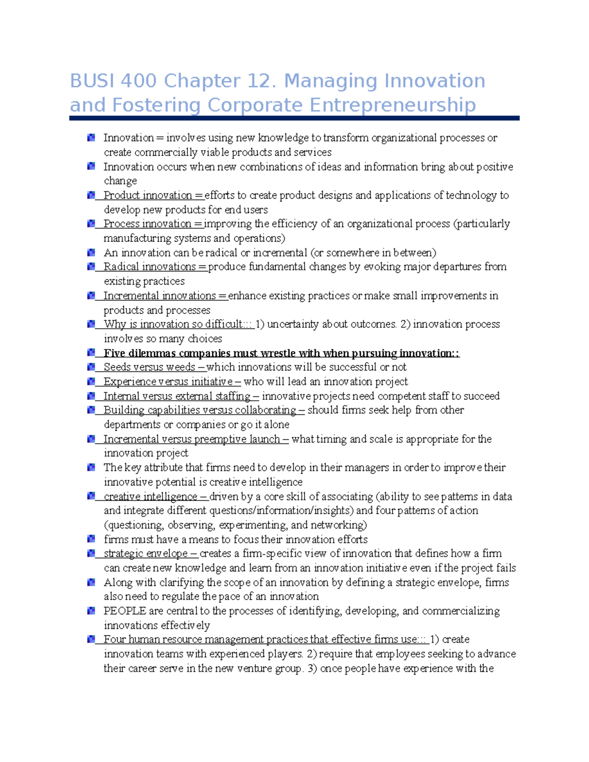 Chapter 12 managing innovation - BUSI 400 Chapter 12. Managing ...