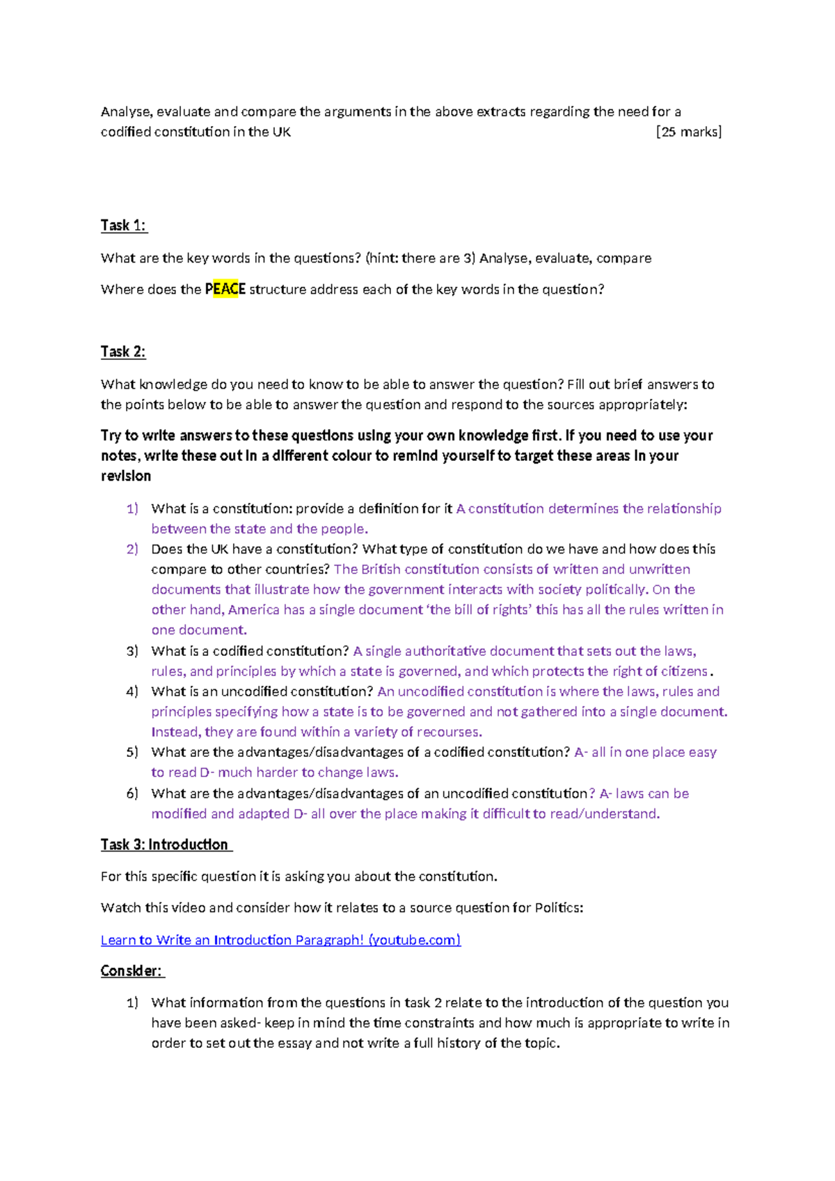 Politics 25 Marker: Analyzing UK Codified vs. Uncodified Constitution ...