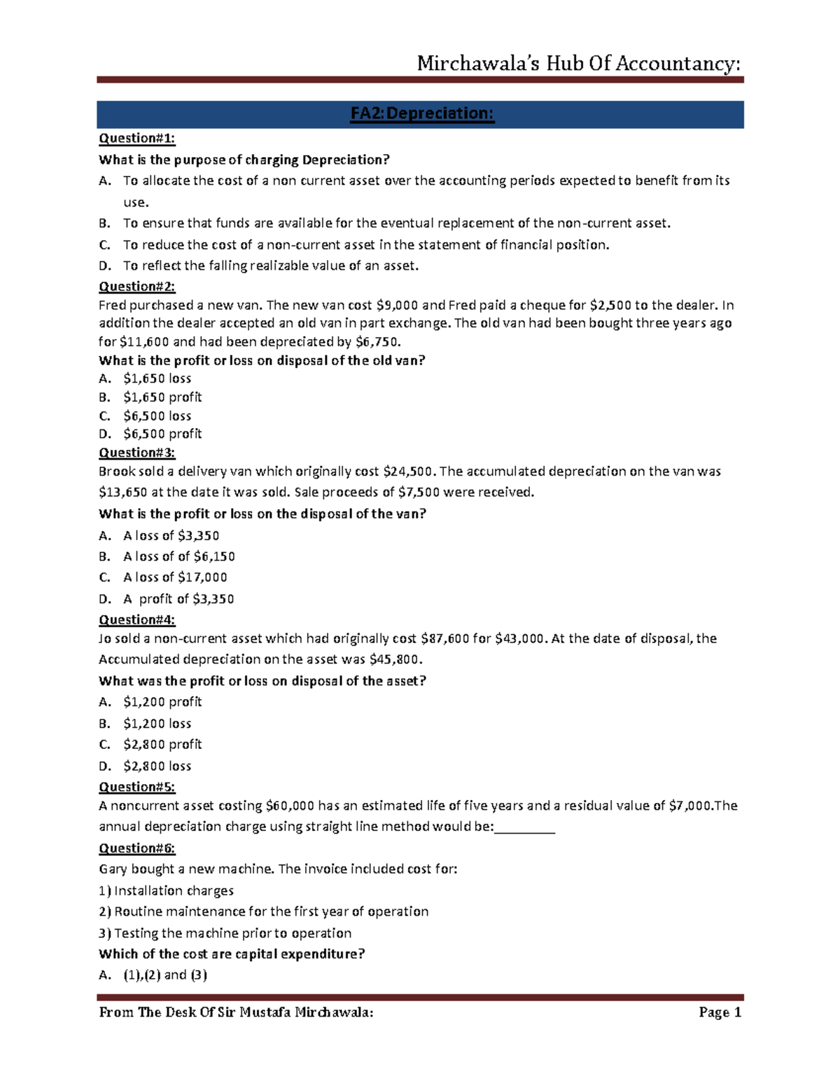 FA2 Depreciation Study Guide: Key Concepts and Problems - Studocu