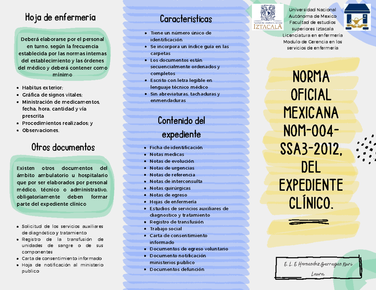Triptico NOM 004 expediente - NORMA OFICIAL MEXICANA NOM-004- SSA3-2012, DEL EXPEDIENTE CLÍNICO ...