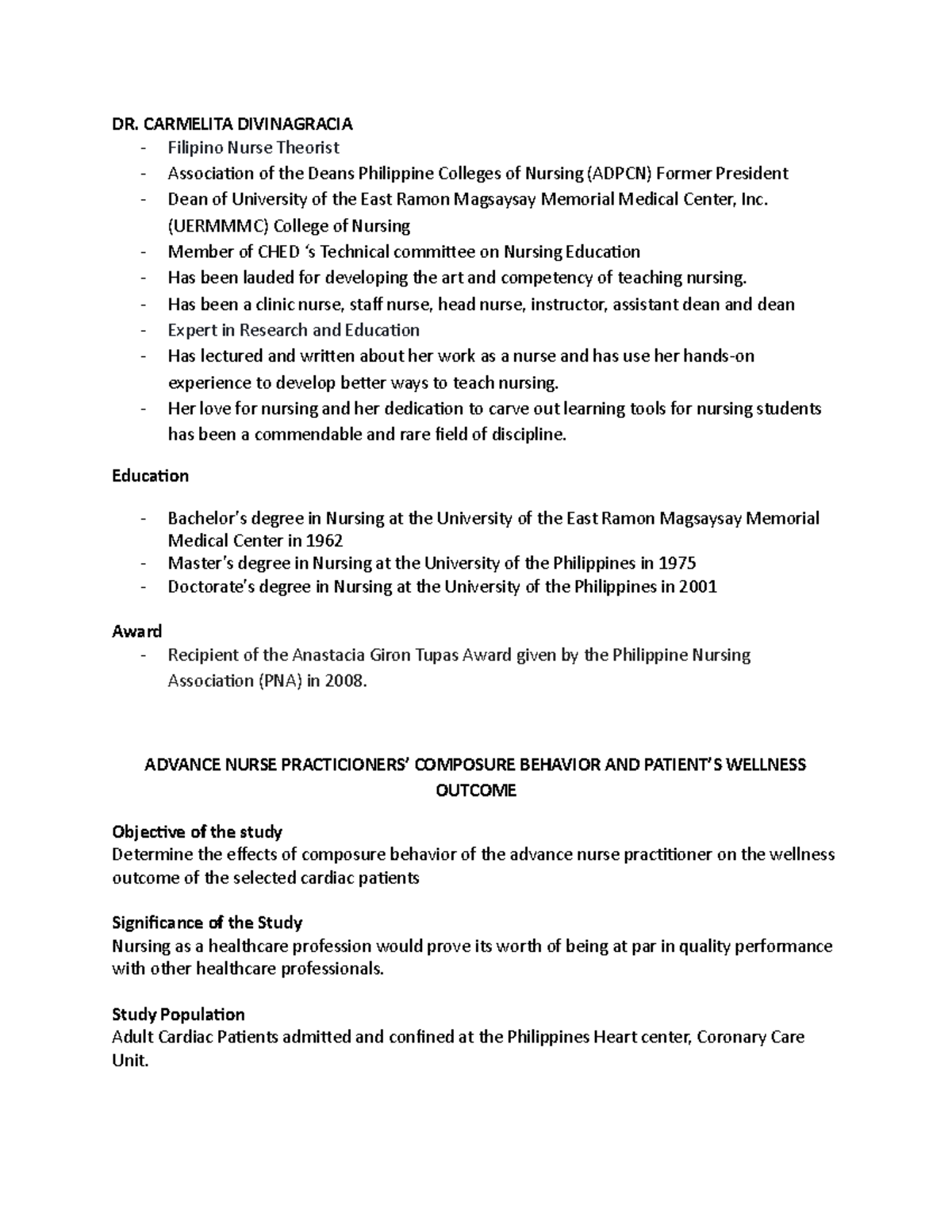 ADVANCE NURSE PRACTICIONERS’ COMPOSURE BEHAVIOR AND PATIENT’S WELLNESS ...