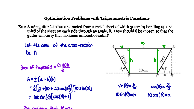 Optimization and Related Rates with Trig CP 28-34 - Studocu
