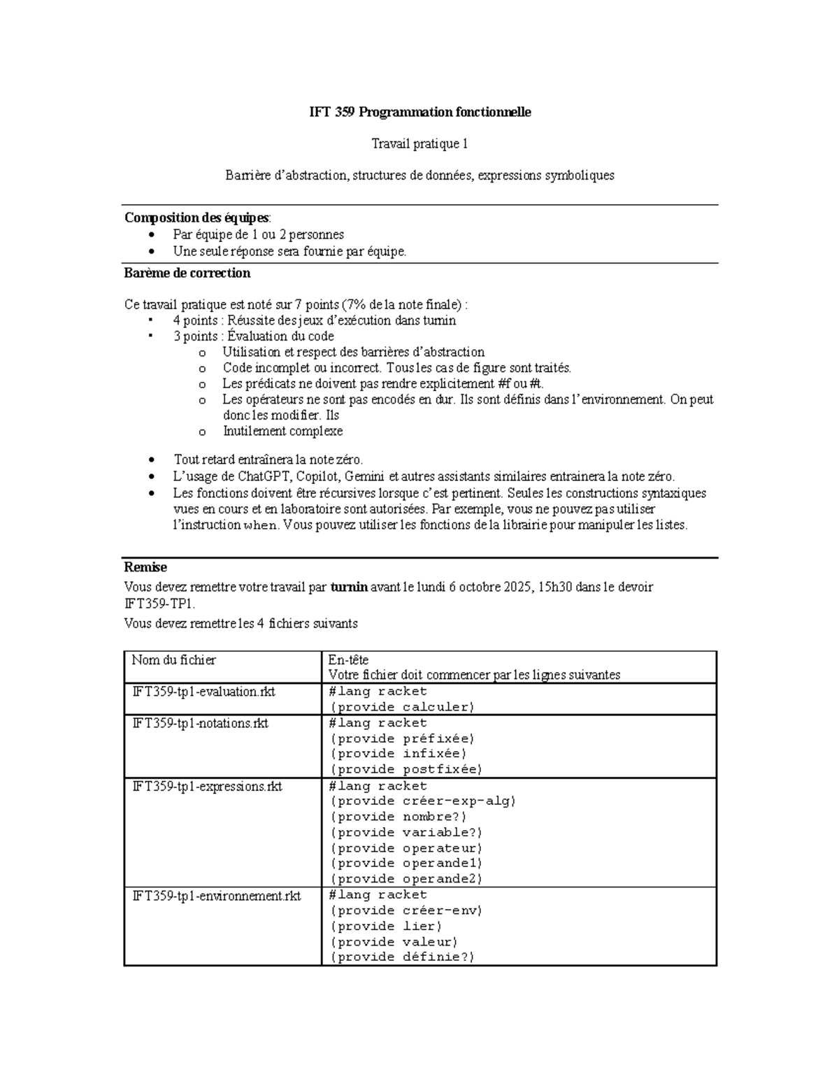 2025 IFT359 TP1 - Programmation Fonctionnelle et Structures de Données - Studocu