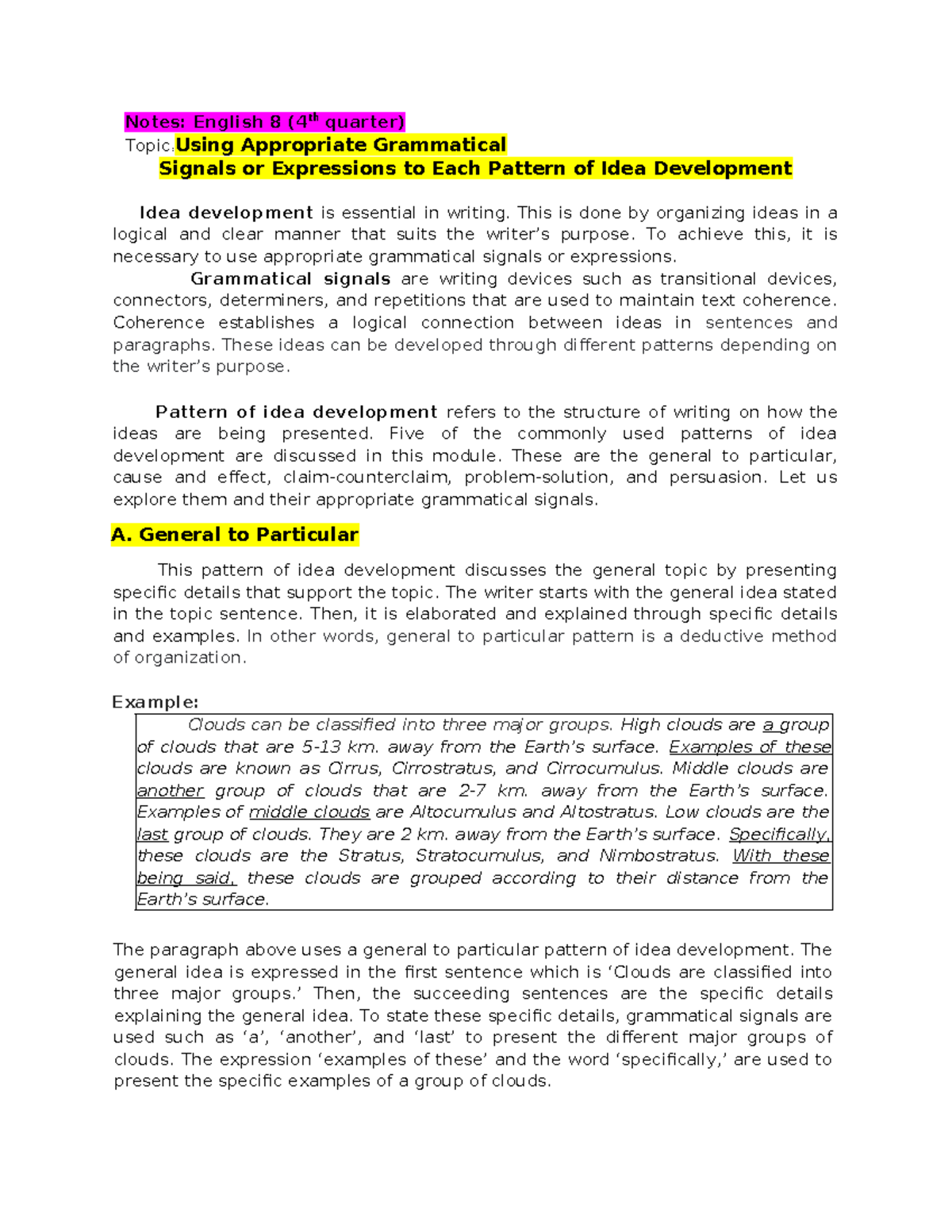 Notes grade 8 english notes 4th quarter (1st) - Notes: English 8 (4th ...