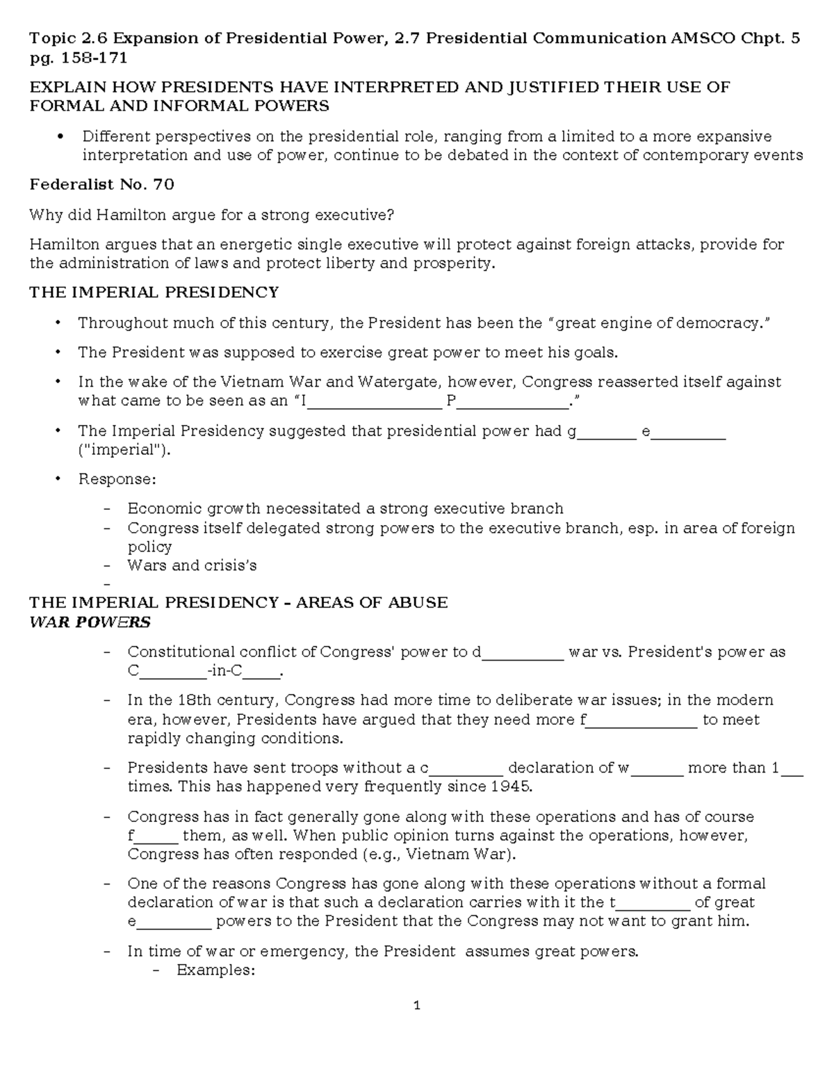 Chpt. 5 Topic 2.6-7 Expansion of Presidential Power & Communication ...