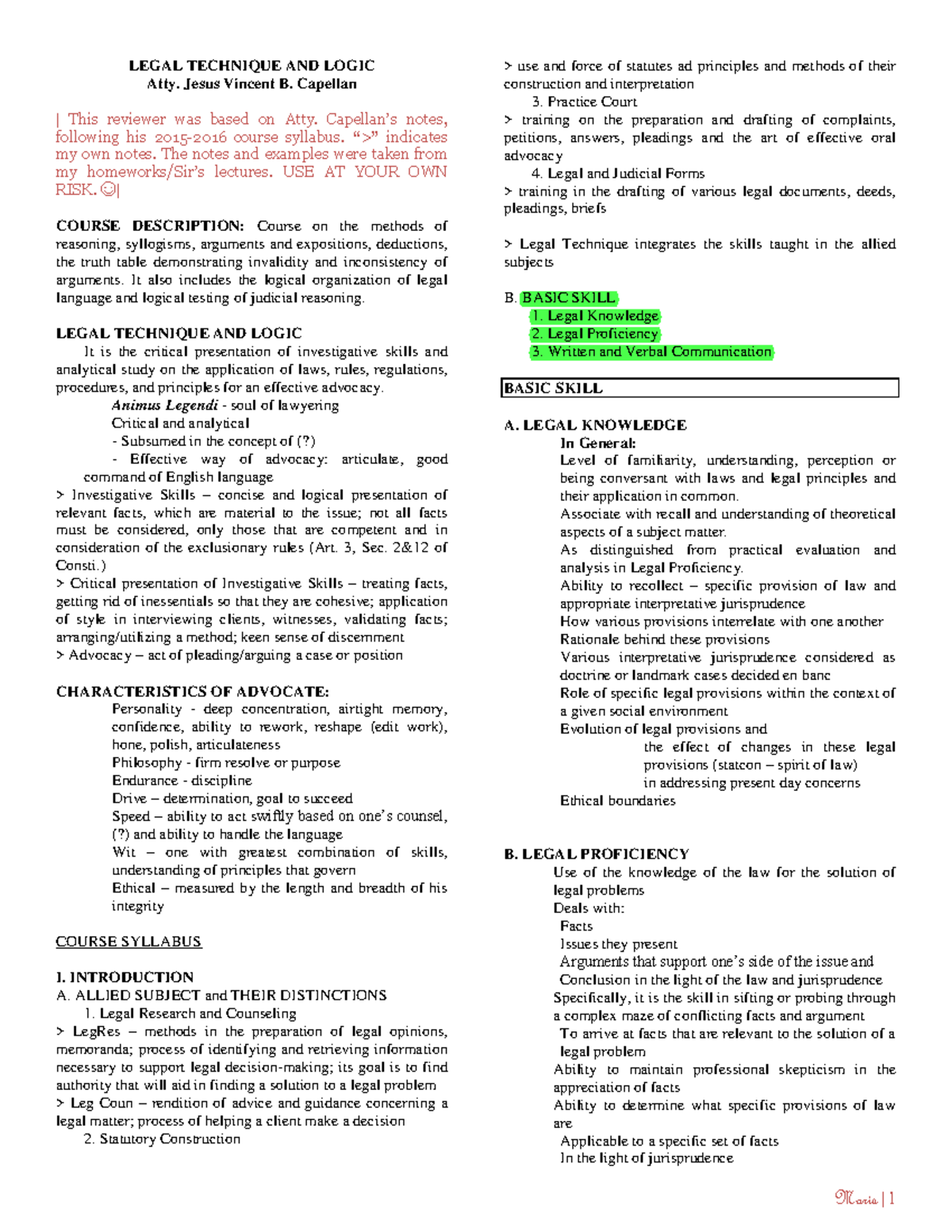 Leg Tech Reviewer - LEGAL TECHNIQUE AND LOGIC Atty. Jesus Vincent B. Capellan | This reviewer ...