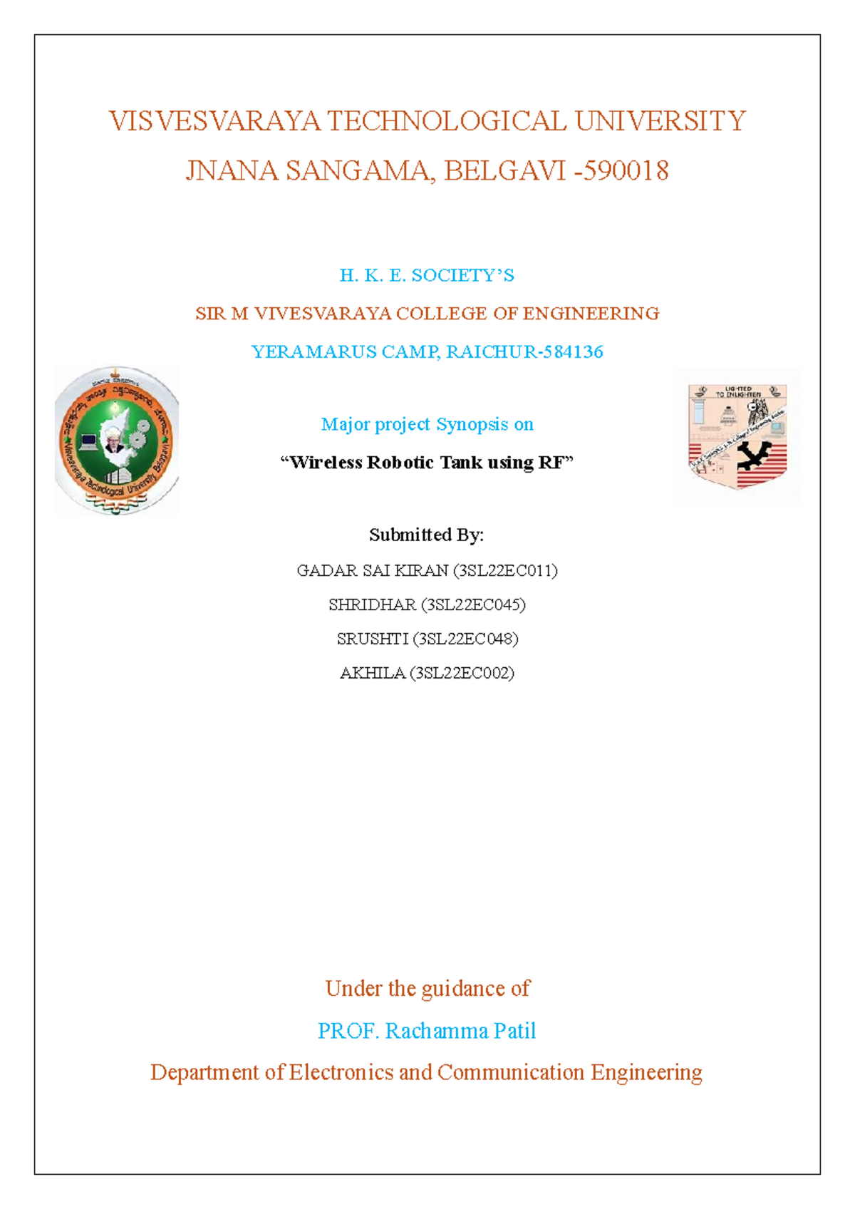 Major Project Synopsis: Robotic Tank Using Arduino (3SL22EC) - Studocu