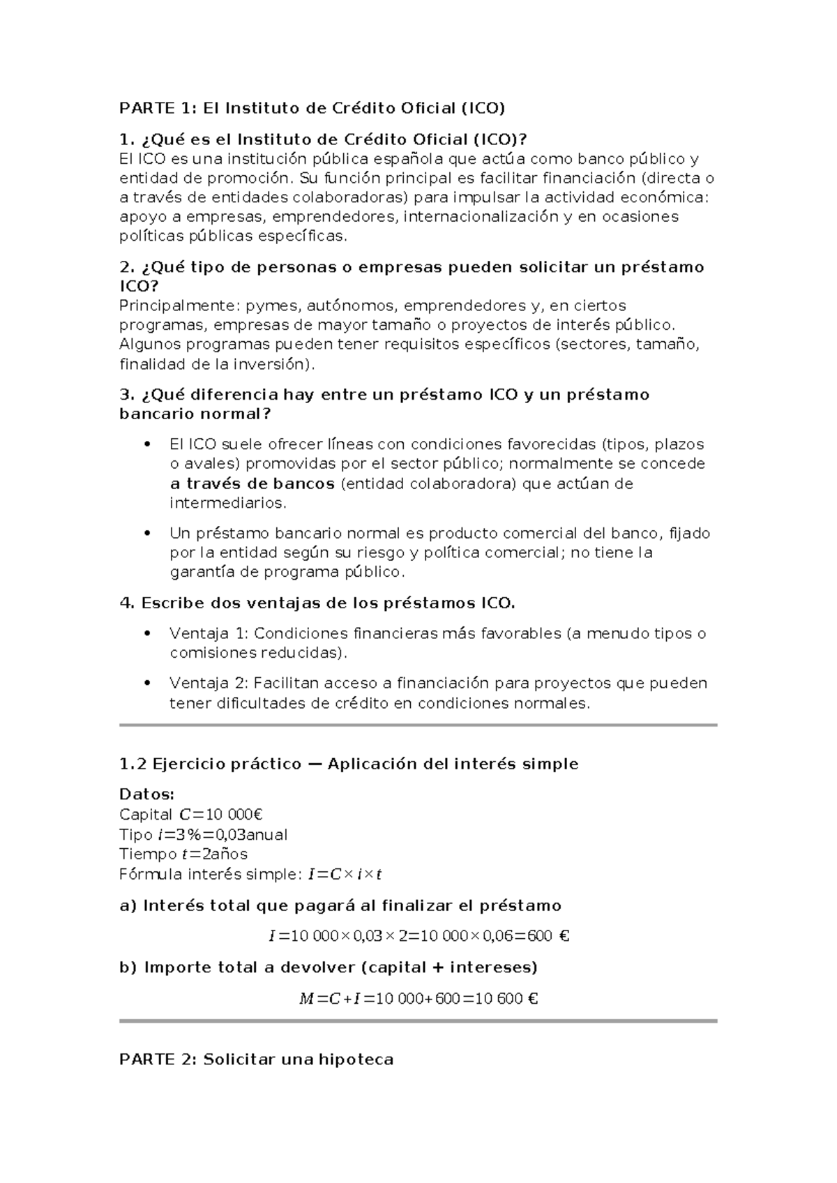 Solucionario Ejercicio ICO y Solicitud de Hipoteca - Studocu