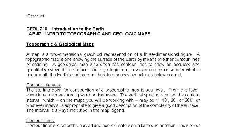 GEOL 210 Lab #7: Topographic & Geologic Maps Overview - Studocu