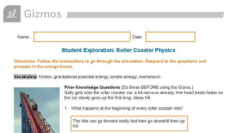 Roller Coaster Physics SE: Exploring Energy & Momentum - Studocu