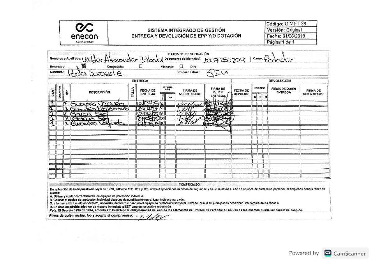 Entrega y Devolución de EPP - Sistema Integrado de Gestión (SISTEMA INTEGRADO DE - Studocu
