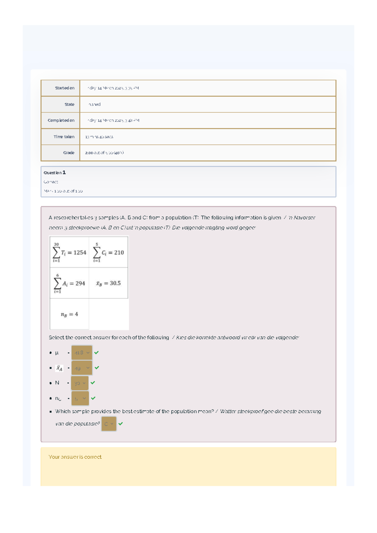 Tutorial Test 4 Review - Tutoriaaltoets 4: Sample Estimation Insights ...
