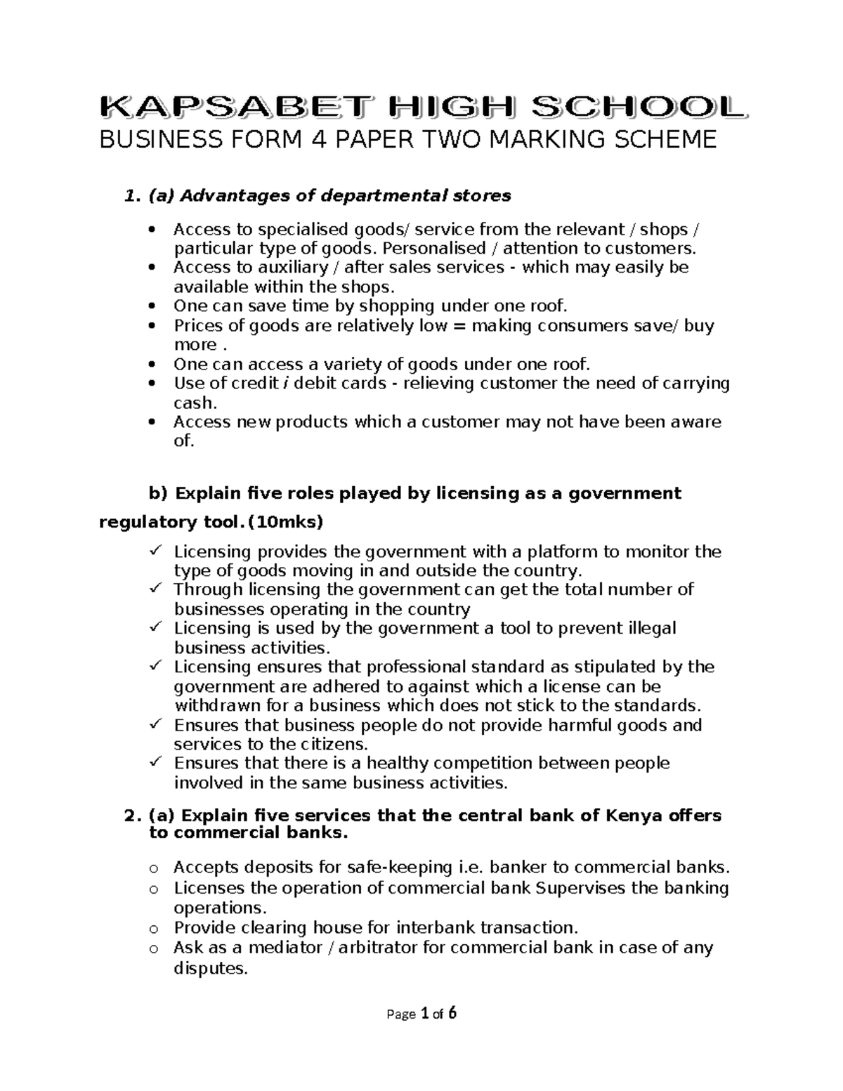 565 F4 Business P2 MS - BUSINESS FORM 4 PAPER TWO MARKING SCHEME 1. (a ...